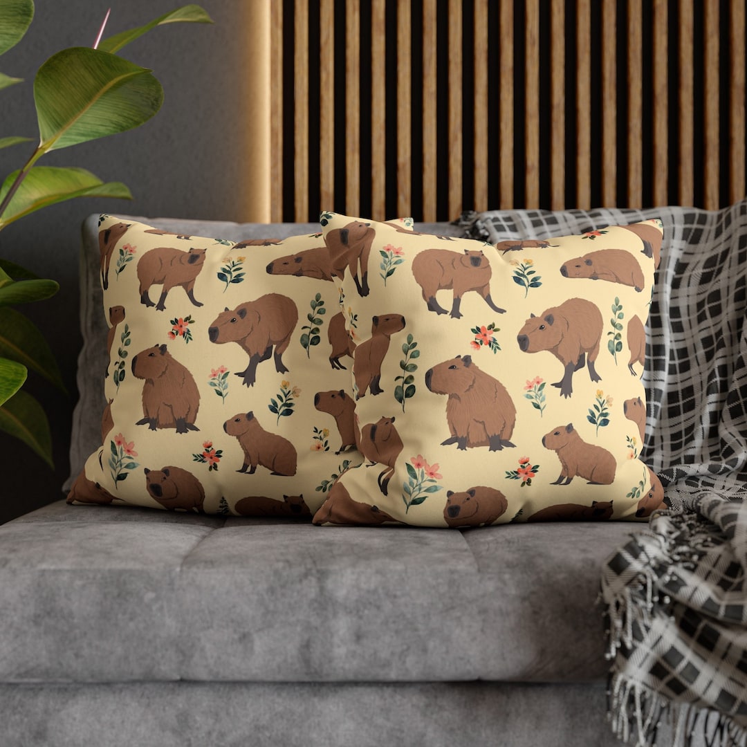 Cute Capybara Baby Faux Suede Pillow Case, Beige Throw Pillow Covers ...