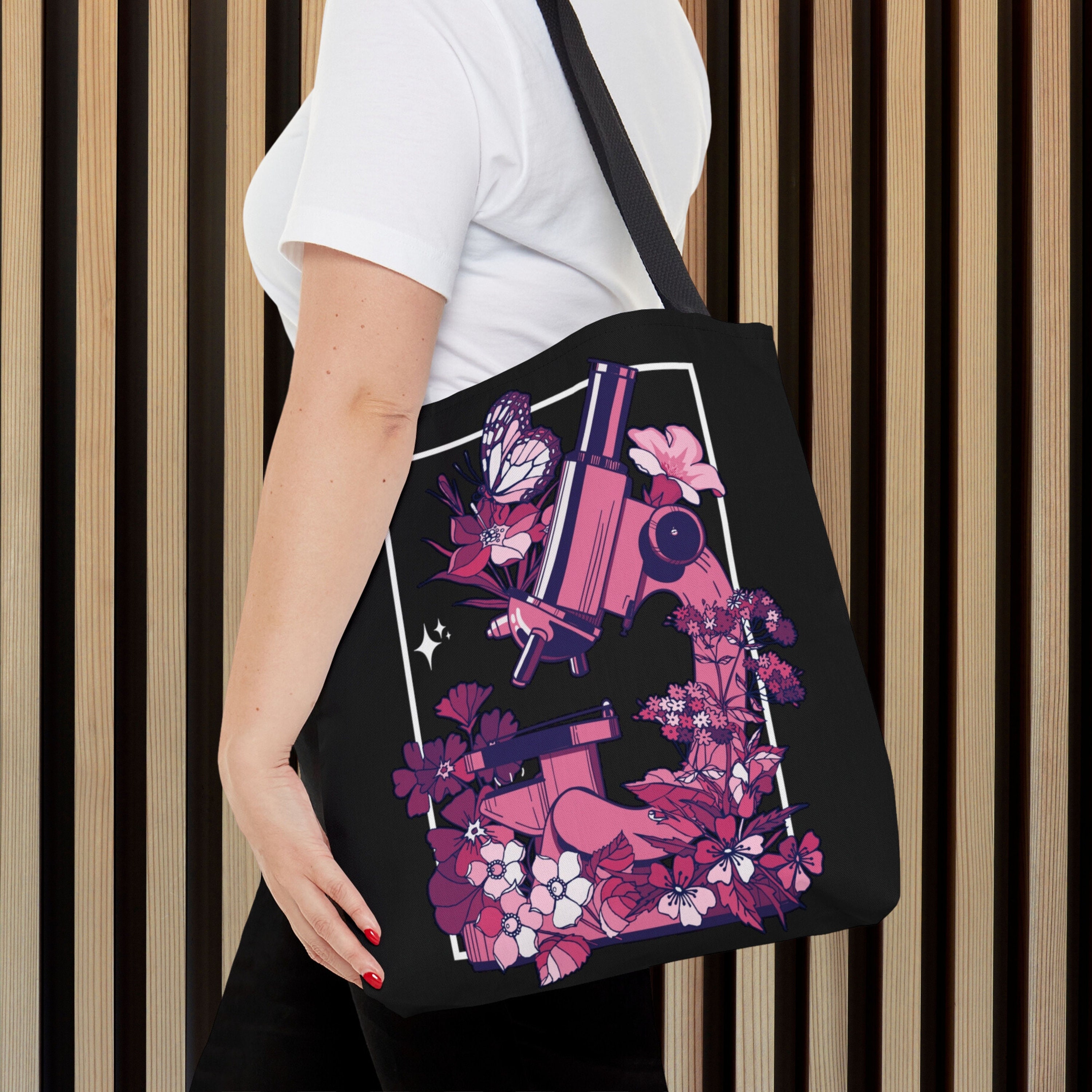 Microbiology Tote Bag, Floral Microscope Biology Laboratory Scientist ...