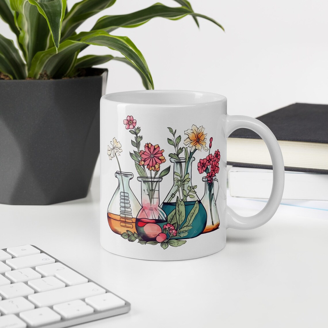 Chemistry Floral Beakers Glossy Mug, Organic Chemistry Equipment Gifts ...