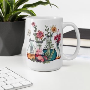 Chemistry Floral Beakers Glossy Mug, Organic Chemistry Equipment Gifts ...