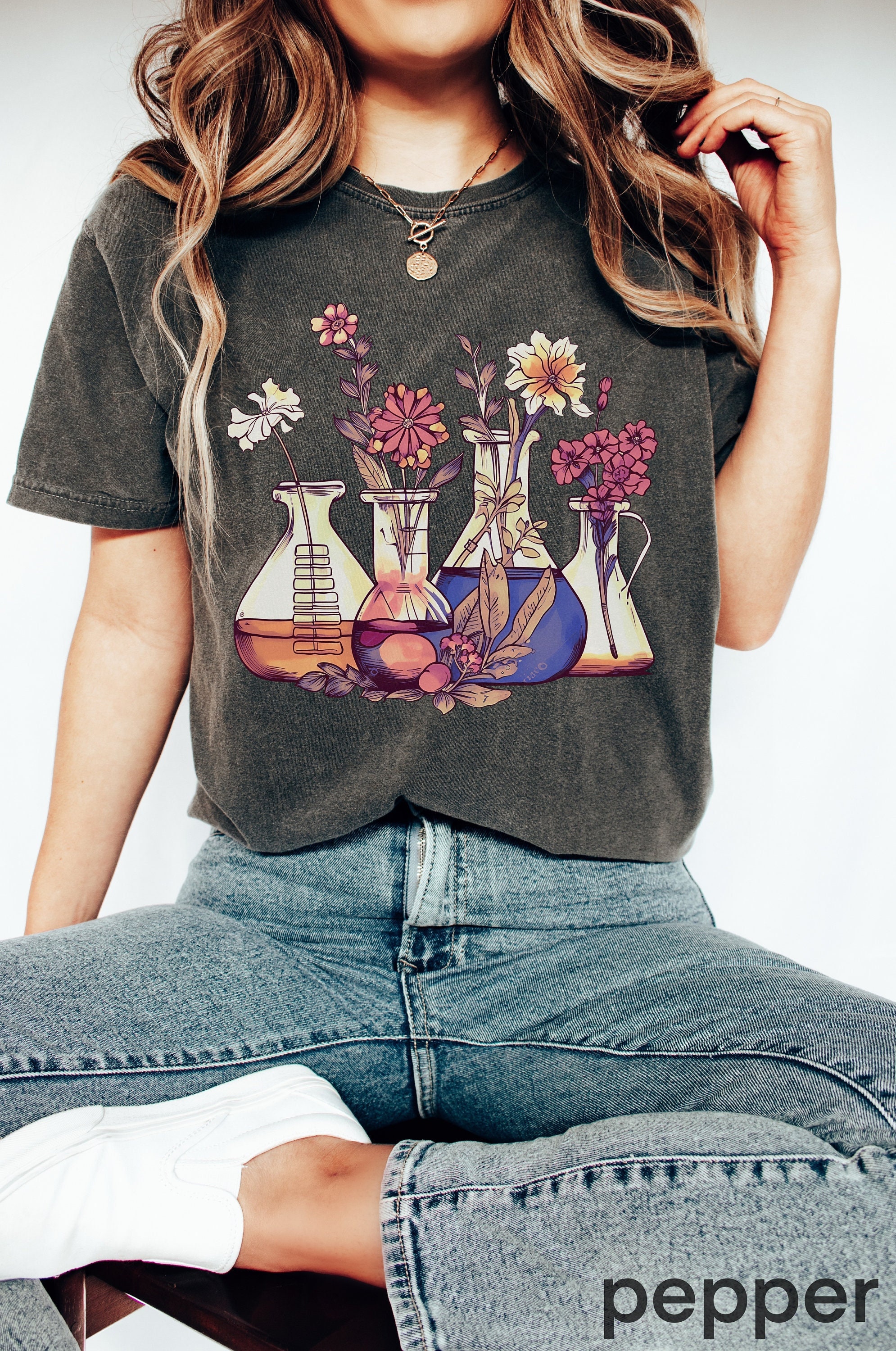 Floral Beakers Laboratory Shirt, Chemistry Lab Scientist Gift, Chemist ...