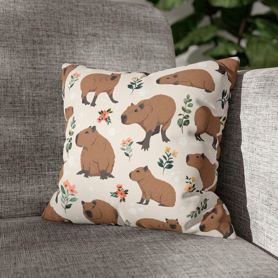Cute Capybara Baby Faux Suede Square Pillow Case, Beige Throw Pillow Covers for Capybara Animal ...