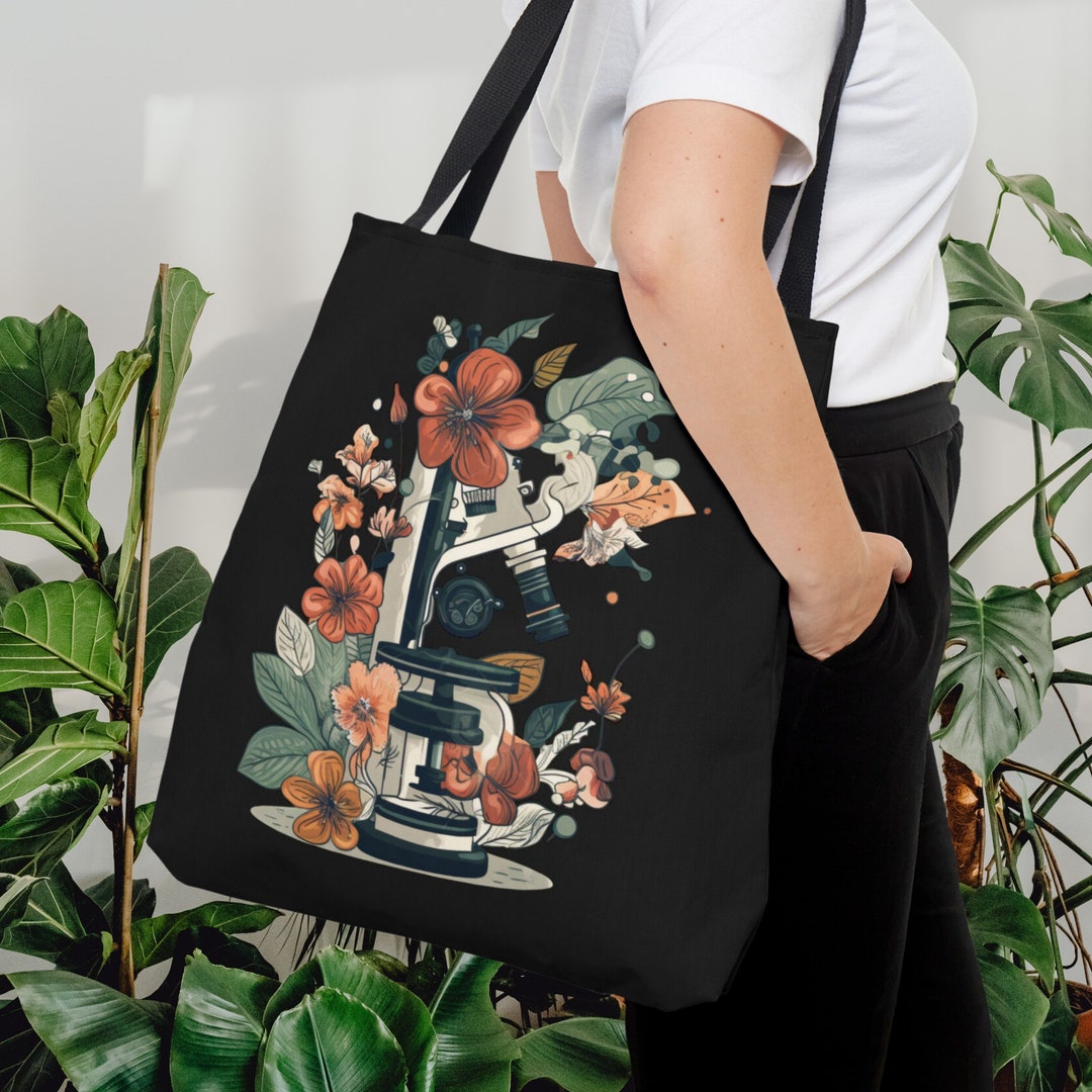Floral Microscope Microbiology Tote Bag, Science Mom, Biology Teacher ...