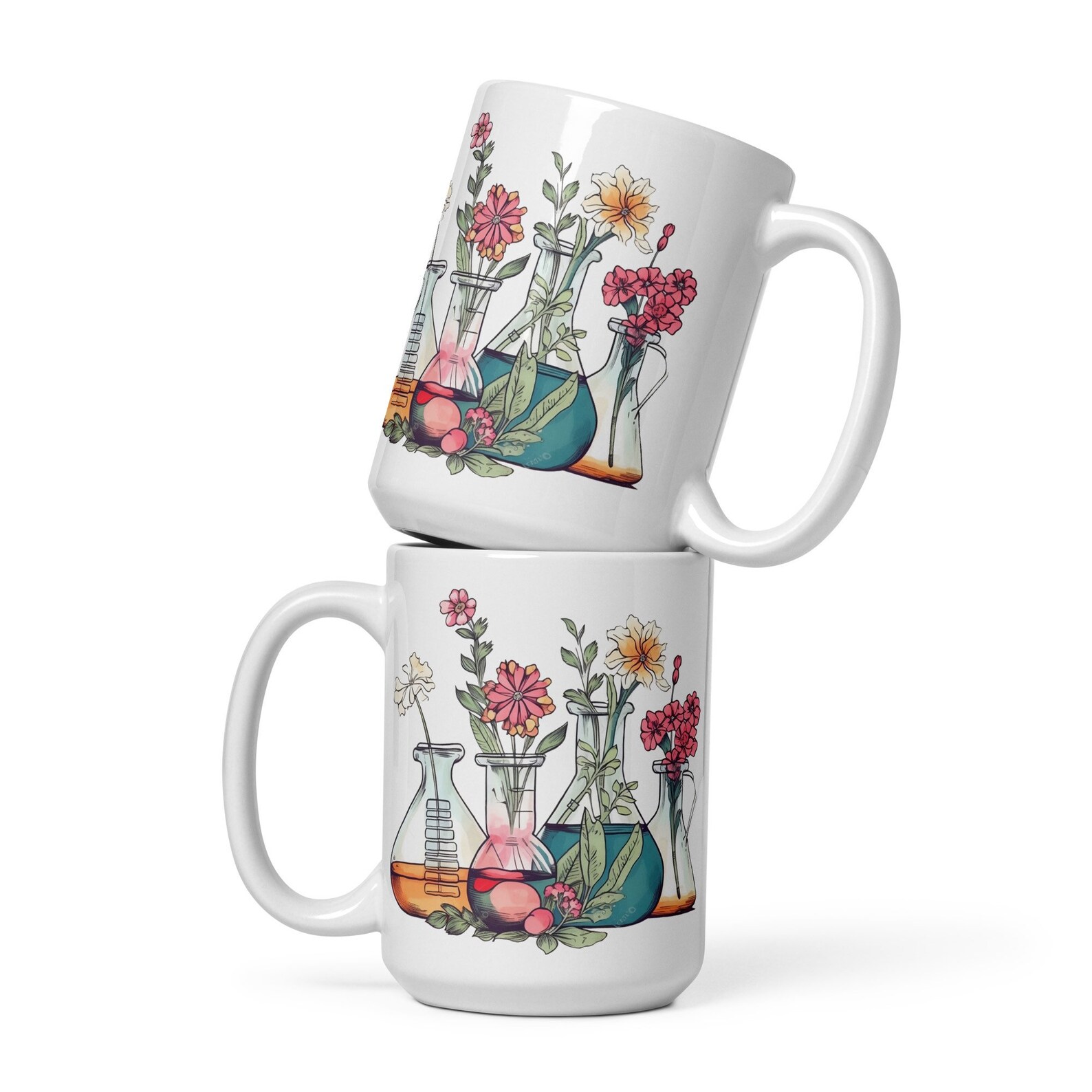 Chemistry Floral Beakers Glossy Mug, Organic Chemistry Equipment Gifts ...