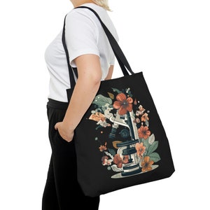 Floral Microscope Microbiology Tote Bag, Science Mom, Biology Teacher ...