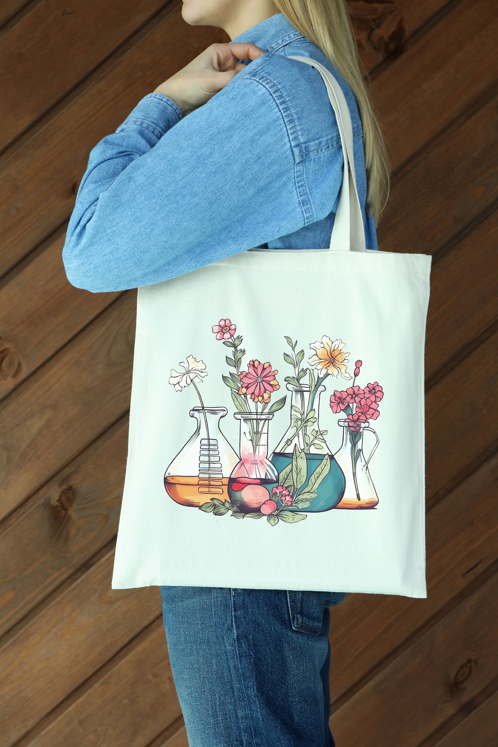 Floral Beakers Tote Bag, Laboratory Science Teacher Appreciation ...