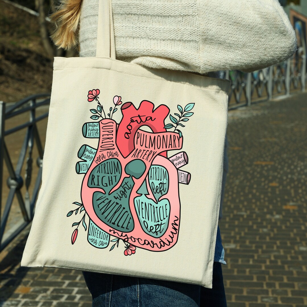 Cardiac Nurse Tote Bag, Heart Anatomy Cardiology Nursing Doctor Gifts ...