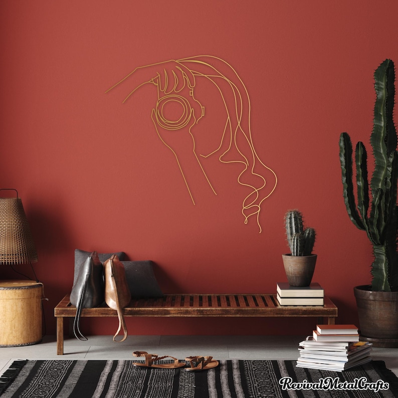 Minimalist Photographer Metal Wall Art: Woman With Camera-studio Decor ...