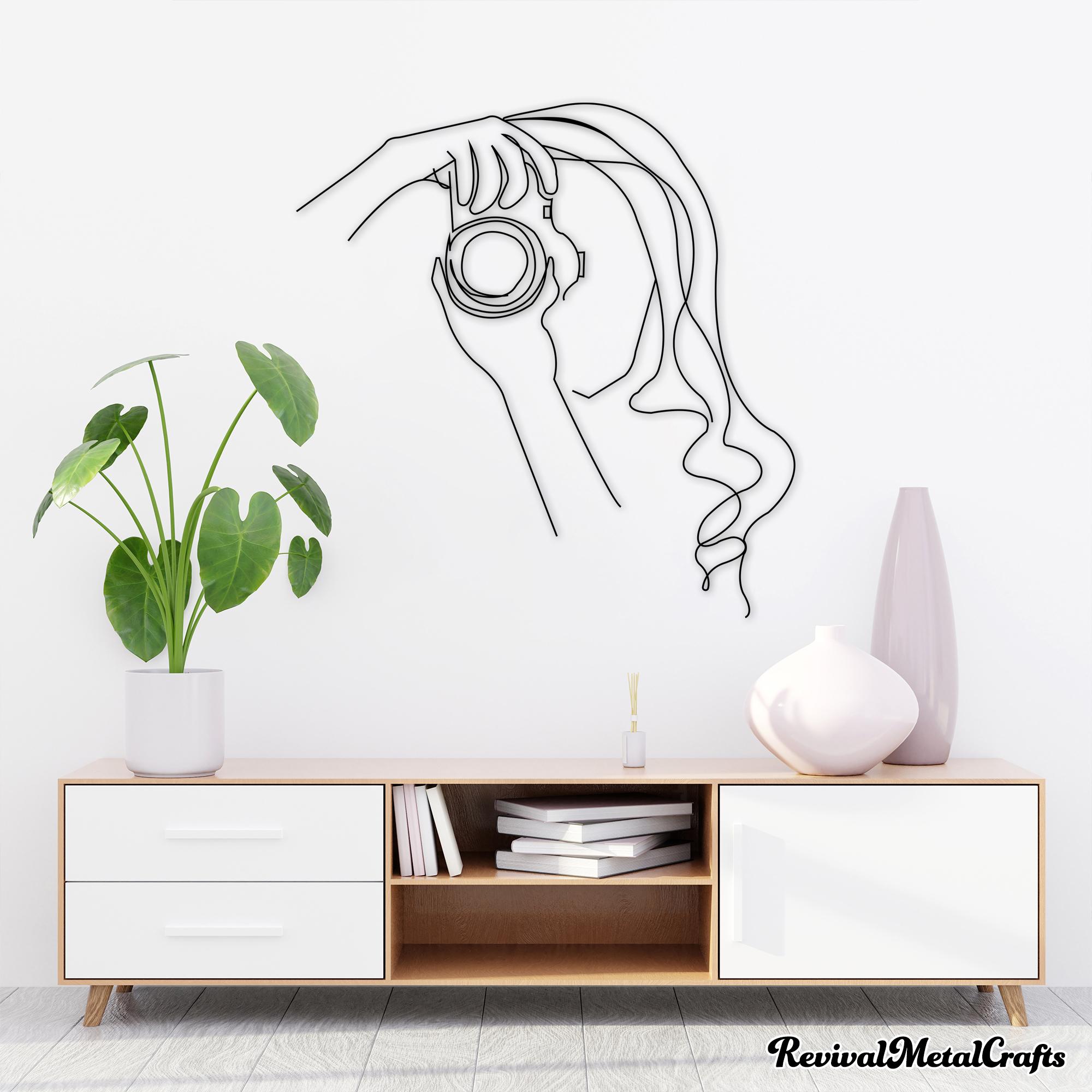 Minimalist Photographer Metal Wall Art: Woman With Camera-studio Decor ...