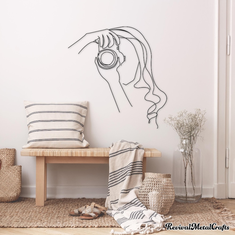 Minimalist Photographer Metal Wall Art: Woman With Camera-studio Decor ...