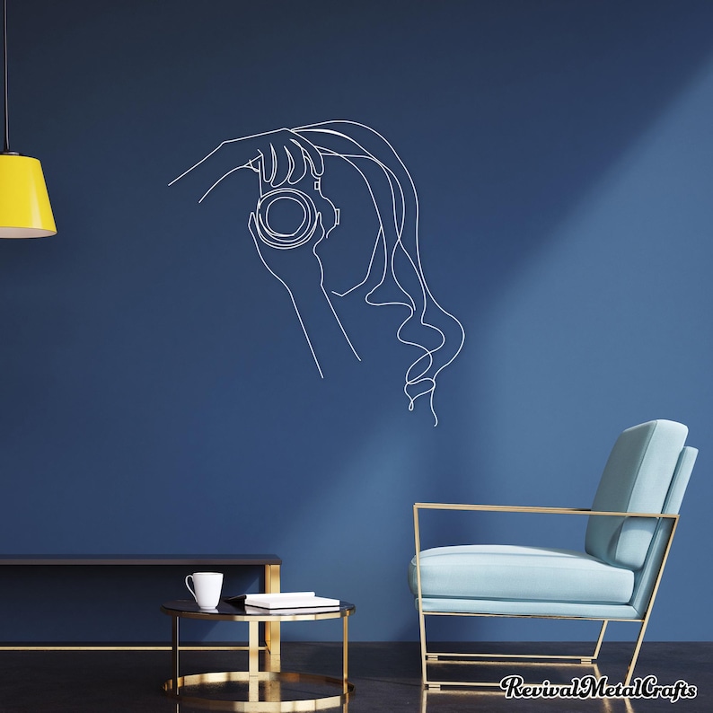 Minimalist Photographer Metal Wall Art: Woman With Camera-studio Decor ...