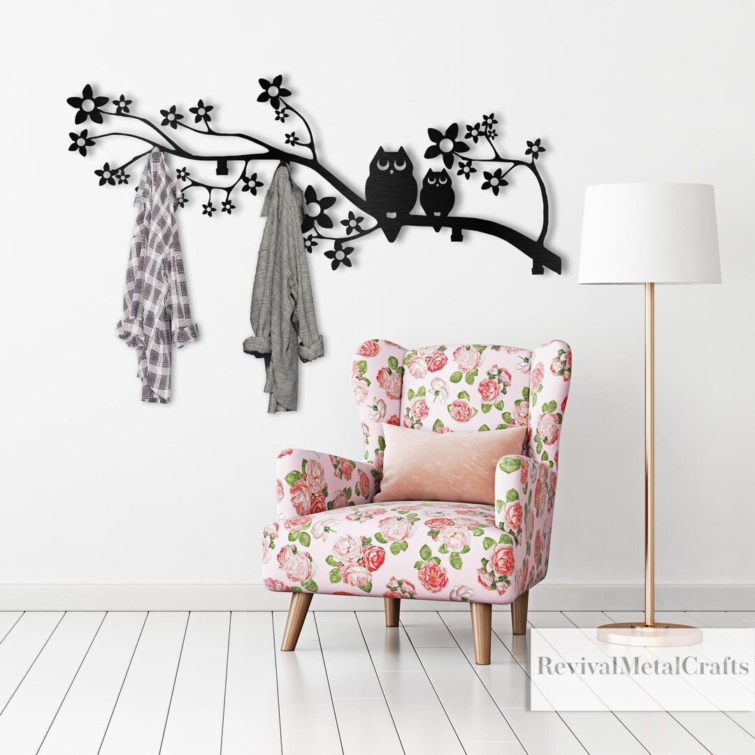Flower Metal Coat Rack, Owl Clothing Rack, Bird Coat Hanger, Metal Wall ...