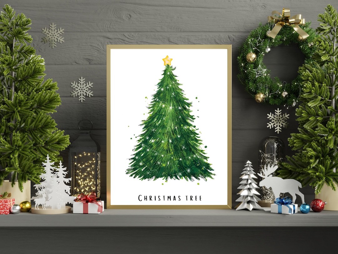 Christmas Tree Printable Art, Christmas Printable Wall Art, Holiday ...