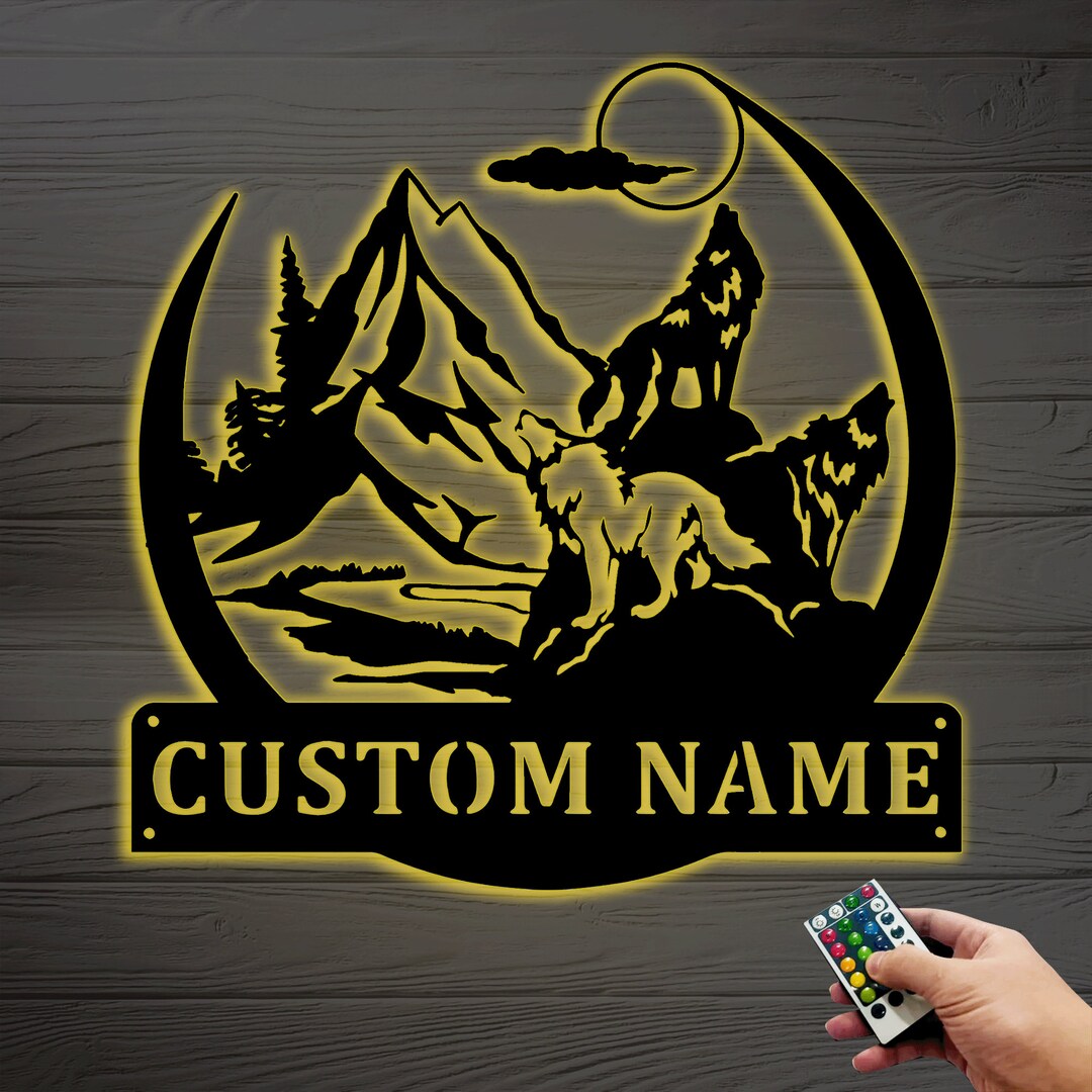 Personalized Wolf Metal Sign With LED Light Howling Wolf - Etsy