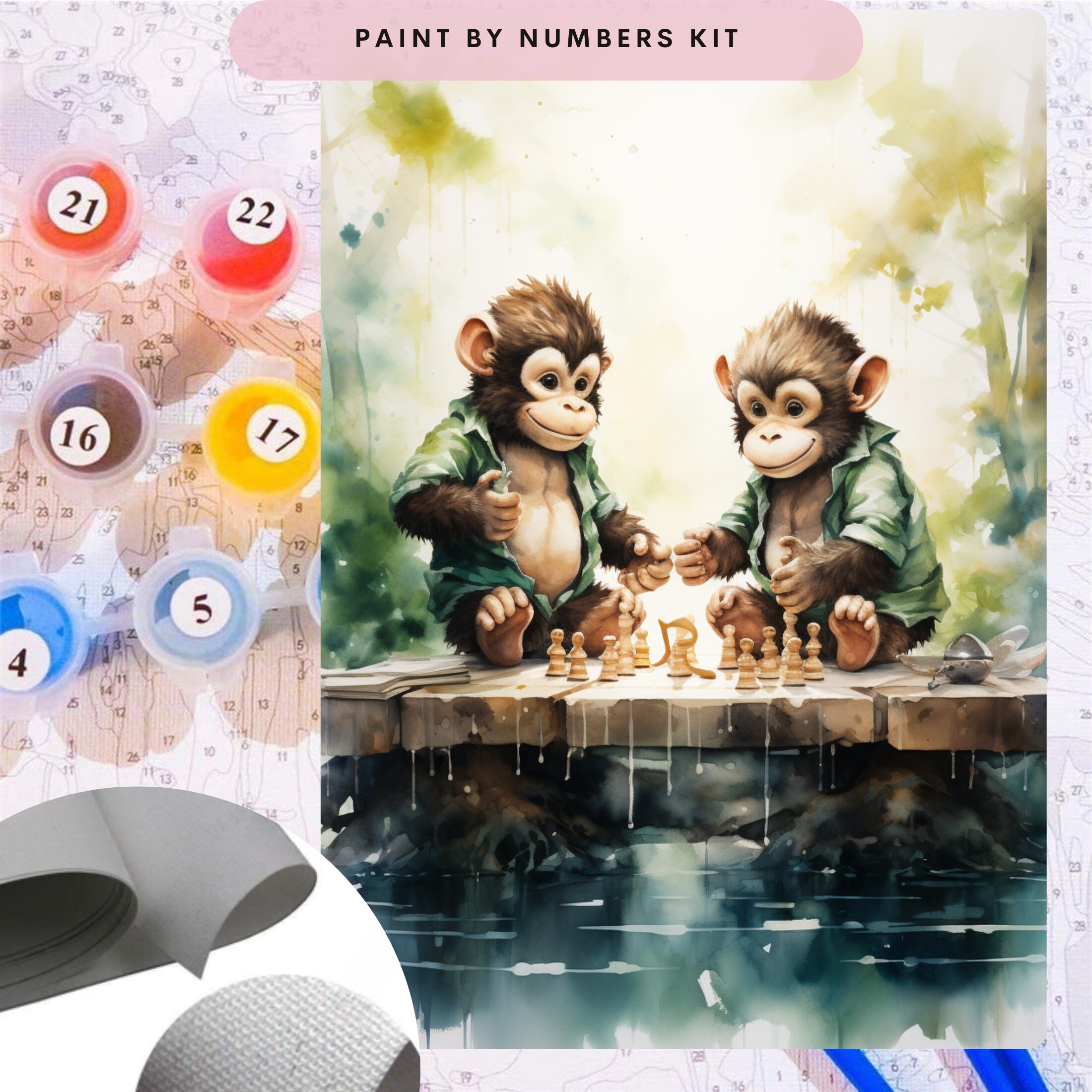 Chess Player Monkeys Paint by Numbers Kit for Adults, Unleash Your ...