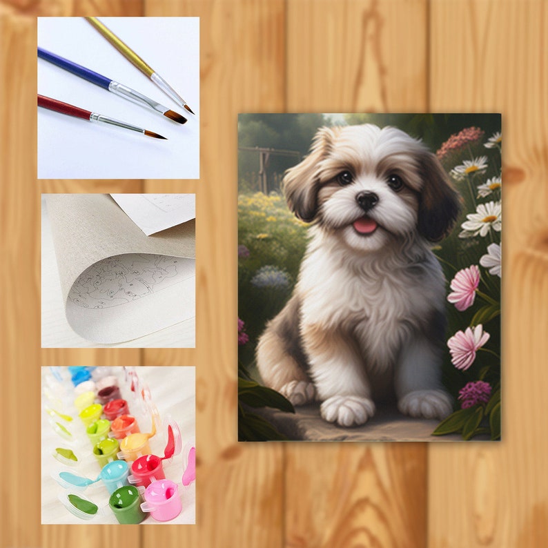 Watercolor Dog Painting Kit - Paint by Numbers Kit of a Puppy - DIY ...