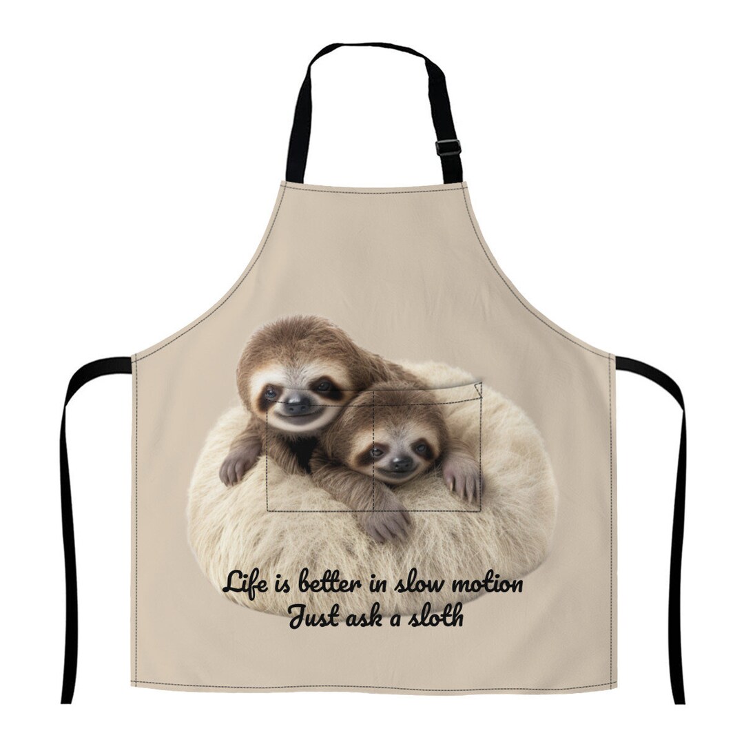 Cute and Funny Sloth Printed Cotton Apron, Customizable Sloth Apron ...