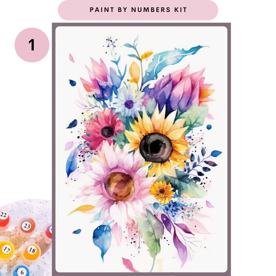 Watercolor Flowers Paint by Number Craft Kit, Flowers With Pastel ...