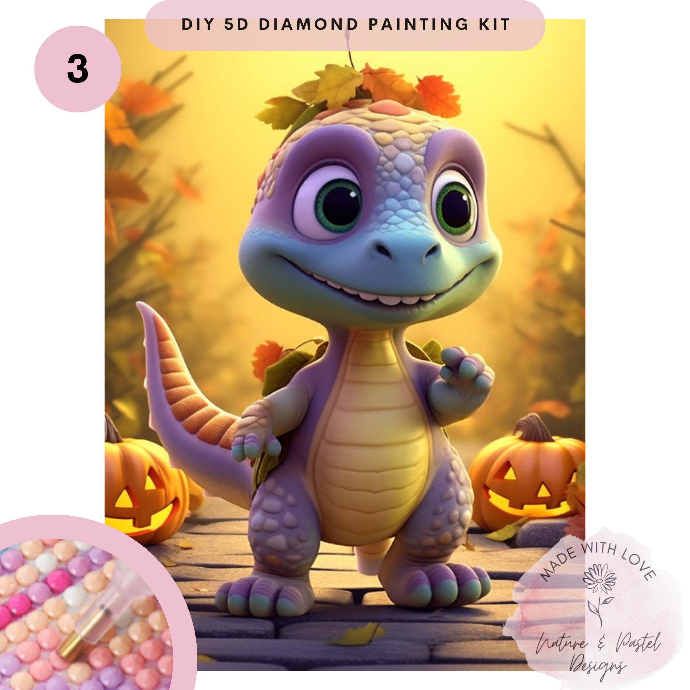 Very Cute Dinosaurs Diamond Painting Wall Art for Nursery Room, Funny ...