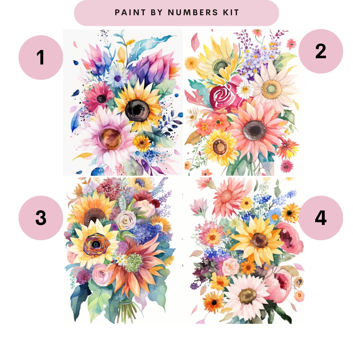 Watercolor Flowers Paint by Number Craft Kit, Flowers With Pastel ...