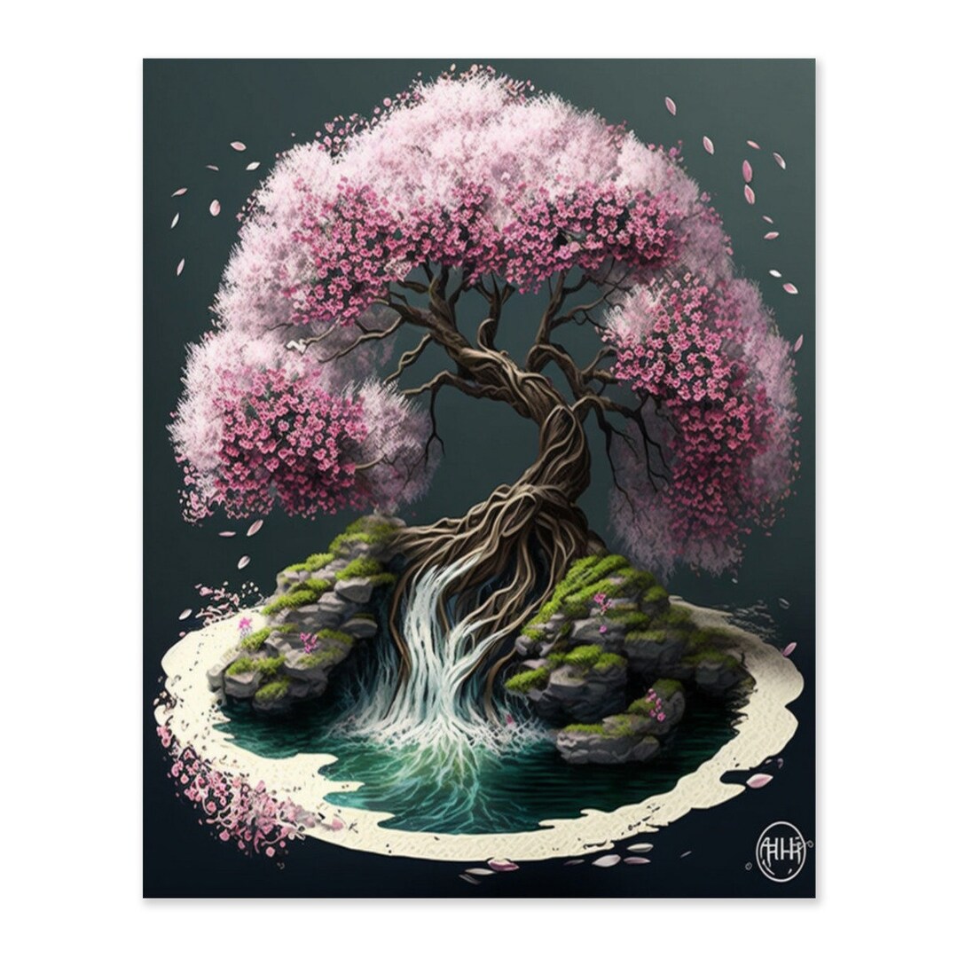 Japanese Sakura Tree Number Painting Kit , Bonsai and Cherry Blossom ...