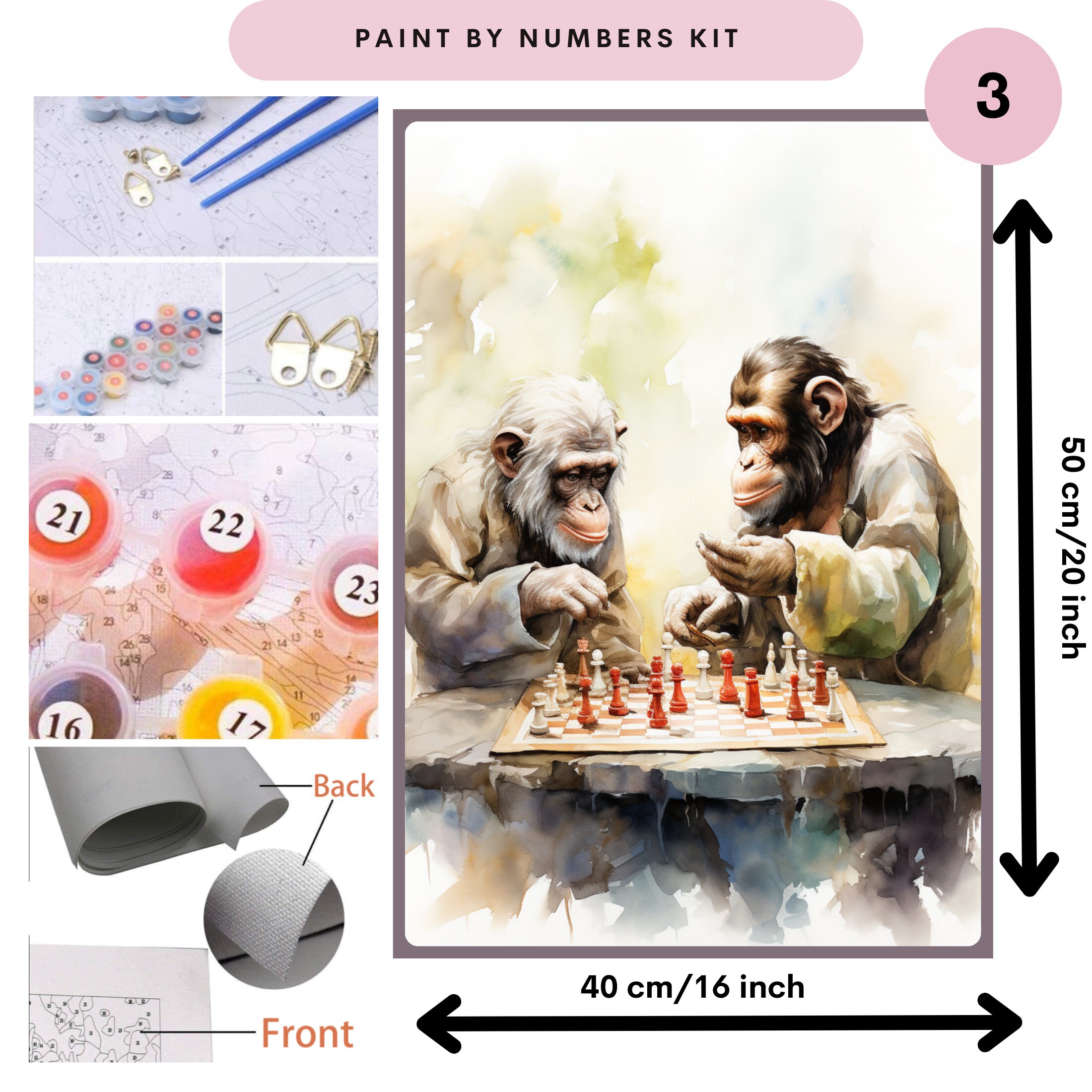 Chess Player Monkeys Paint by Numbers Kit for Adults, Unleash Your ...