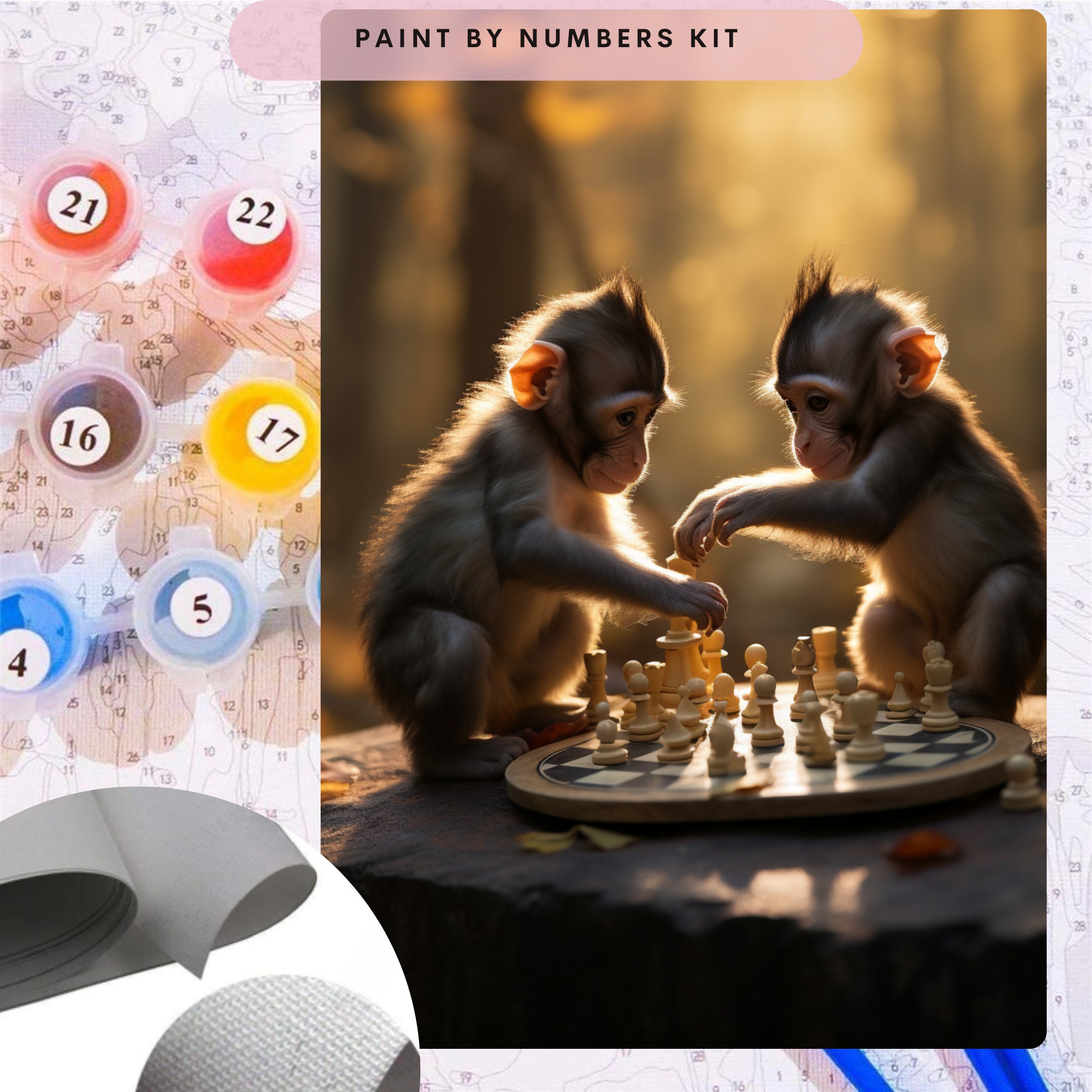 DIY Baby Monkeys Paint by Numbers Kit for Adults. Cute Baby Chimpanzees ...