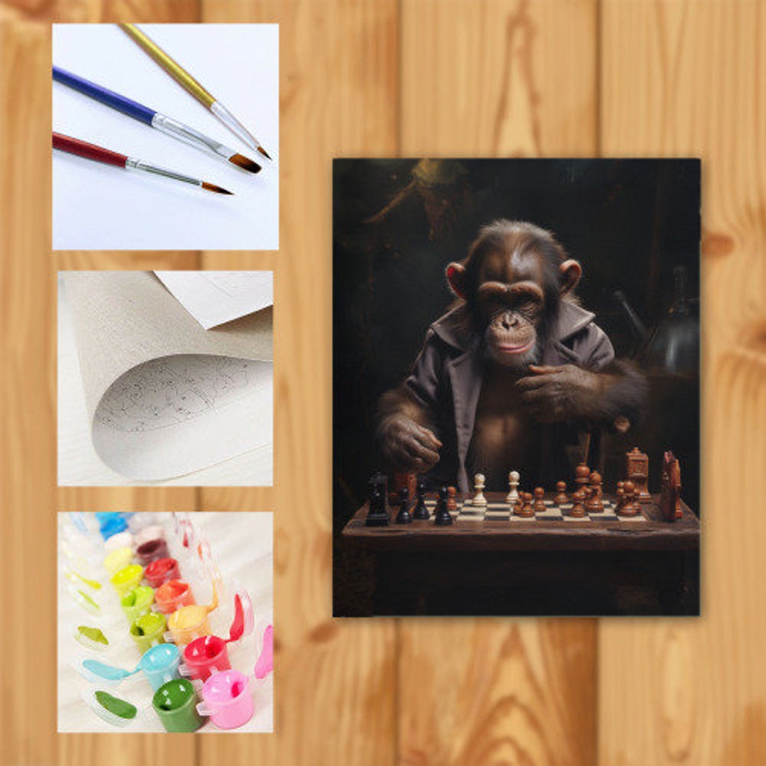 Chess Player Chimpanzee Acrylic Painting Kit, Paint by Numbers for ...