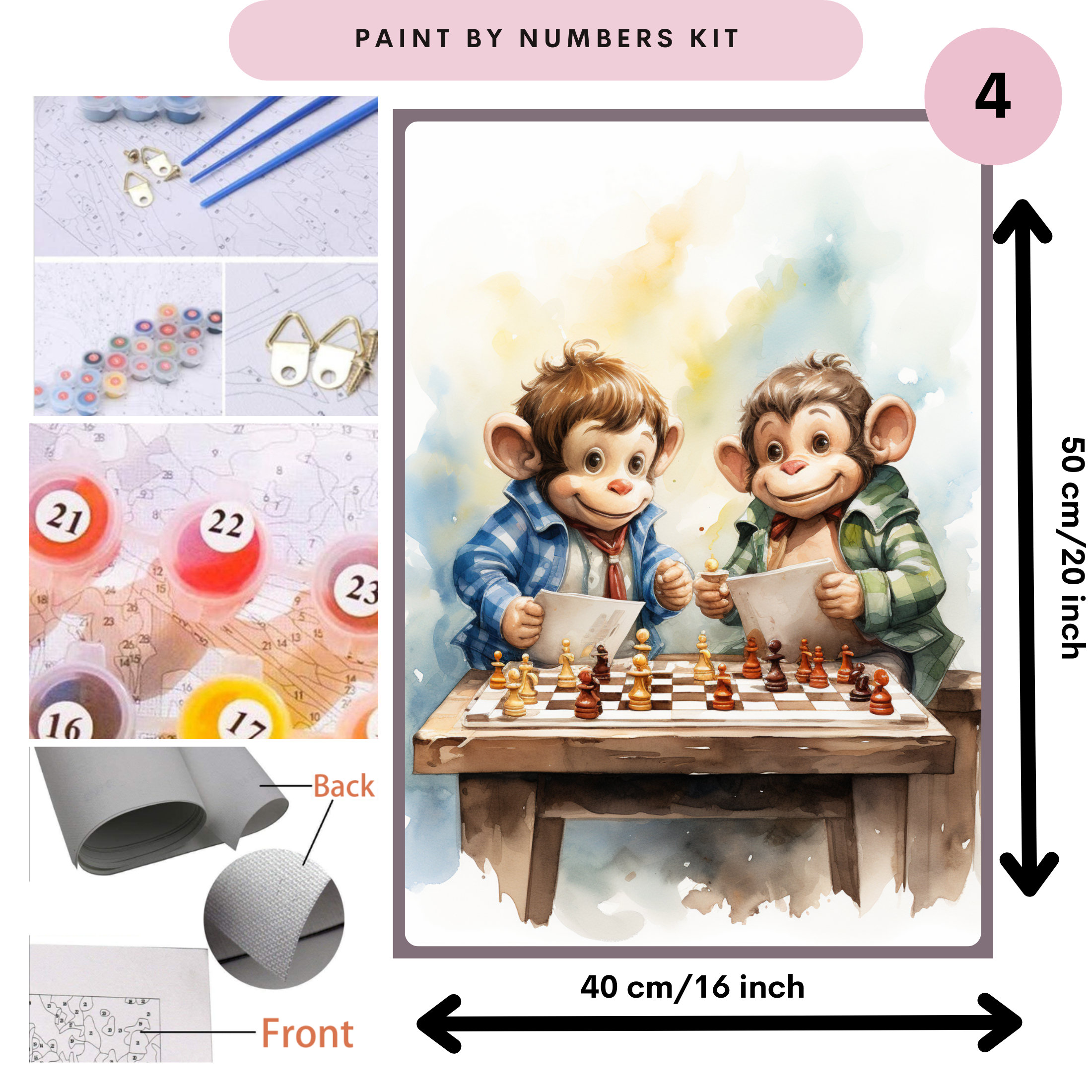 Chess Player Monkeys Paint by Numbers Kit for Adults, Unleash Your ...