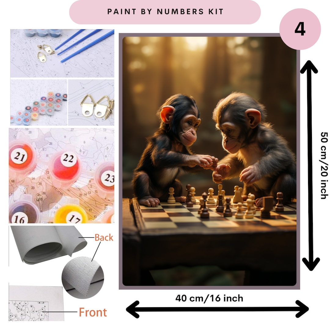 DIY Baby Monkeys Paint by Numbers Kit for Adults. Cute Baby Chimpanzees ...