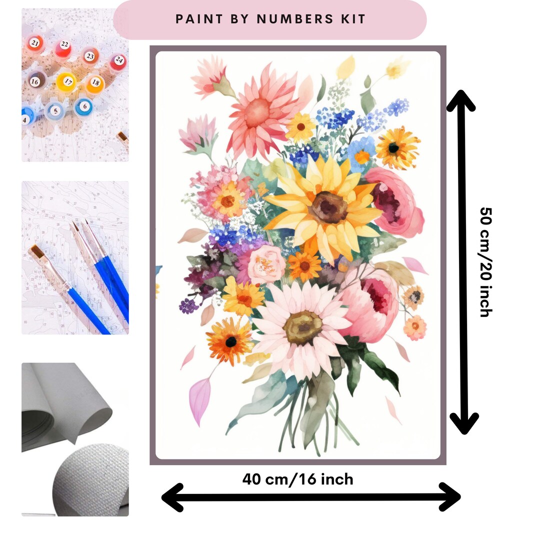 Watercolor Flowers Paint by Number Craft Kit, Flowers With Pastel ...