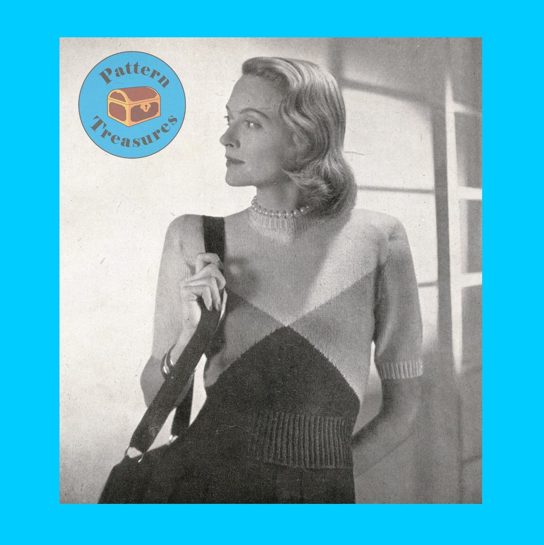 Vintage Tricolour 1940s Vintage Sweater Knitting Pattern PDF - Etsy New ...