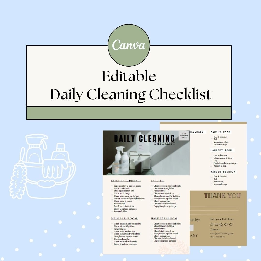 Cleaning Checklist Canva Template | Daily Cleaning Checklist | Editable ...