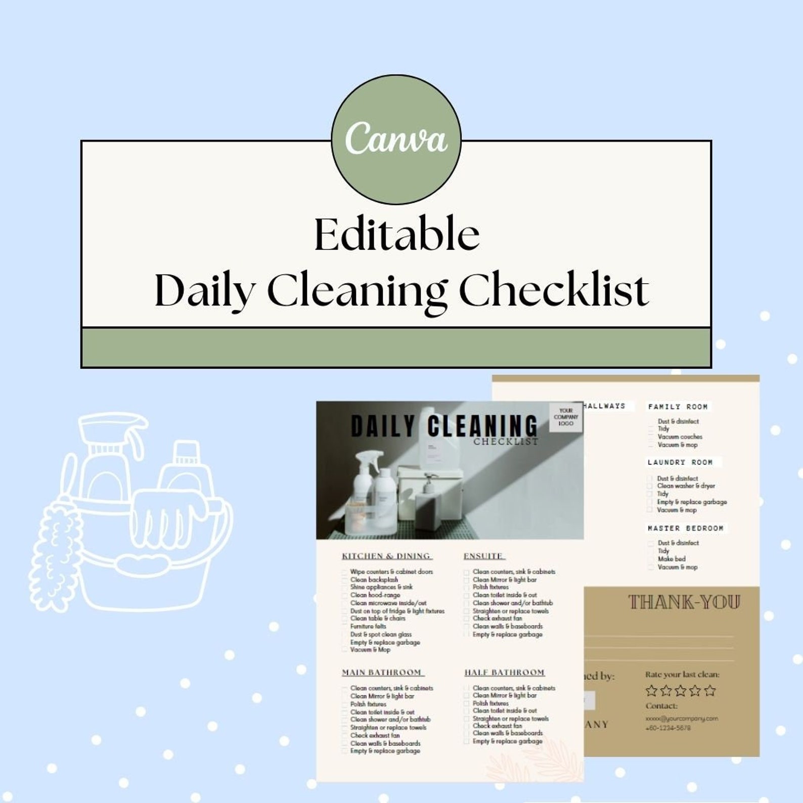 Cleaning Checklist Canva Template | Daily Cleaning Checklist | Editable ...