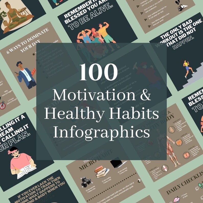 100 Healthy Habits & Motivation Canva Infographics | Fitness Instagram ...