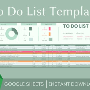 To Do List Digital Template, Google Sheets Spreadsheet, Task Tracker ...