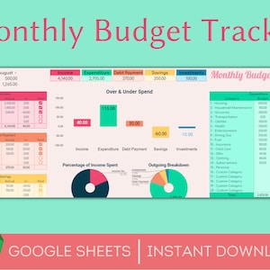 Monthly Budget Spreadsheet, Editable Digital Planner, Google Sheets ...