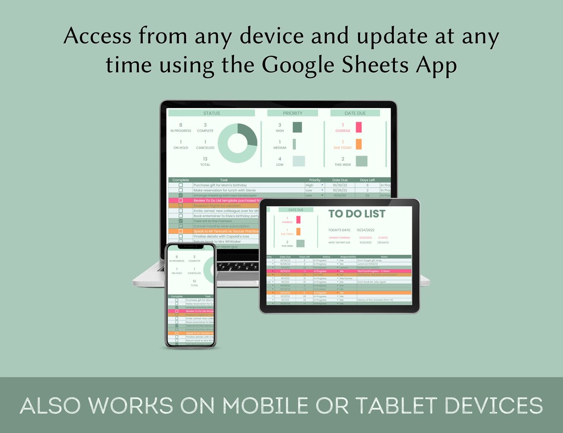 To Do List Digital Template, Google Sheets Spreadsheet, Task Tracker ...