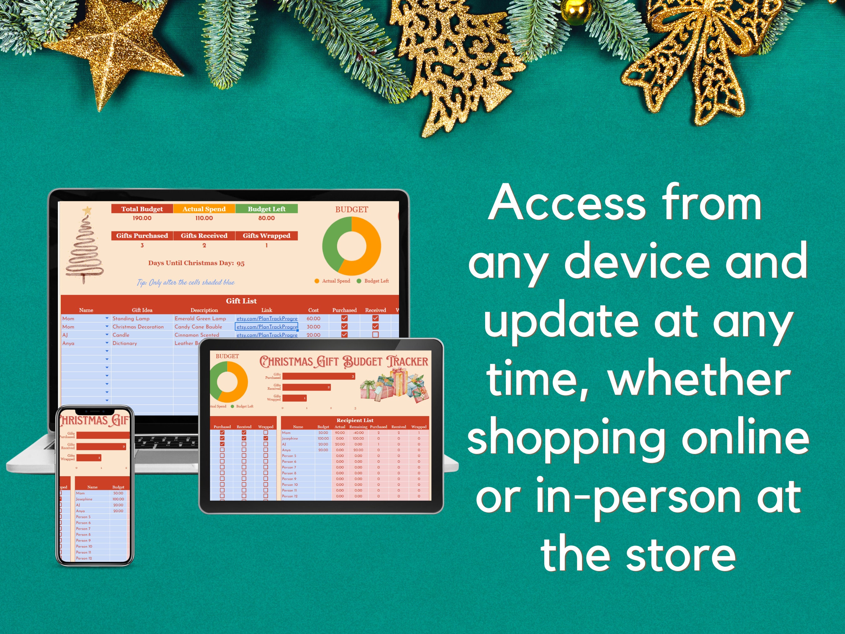 Christmas Gift Budget Tracker - Editable Christmas Budget Spreadsheet ...