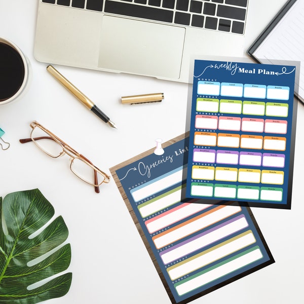 Weekly Meal Plan and Grocery List Printable or Digital Organiser for ...