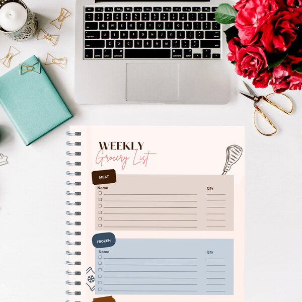 Weekly Meal Plan and Grocery List Printable or Digital Organiser for ...