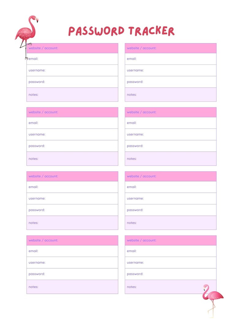 A4, A5, Letter & Half Size Printable Password Tracker, Digital Download ...