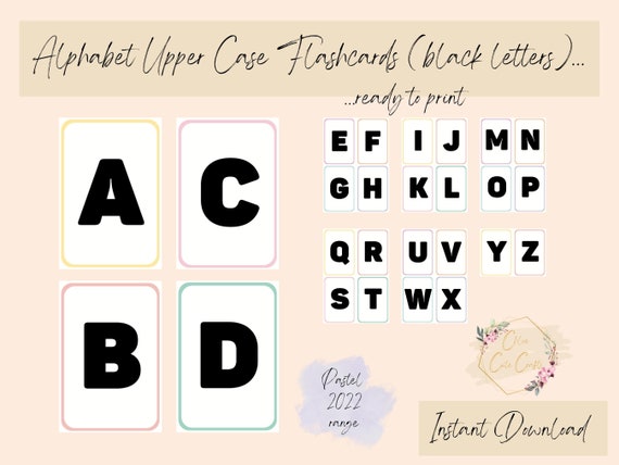 Alphabet Pastel Flashcards Upper Case Black Letters - Etsy