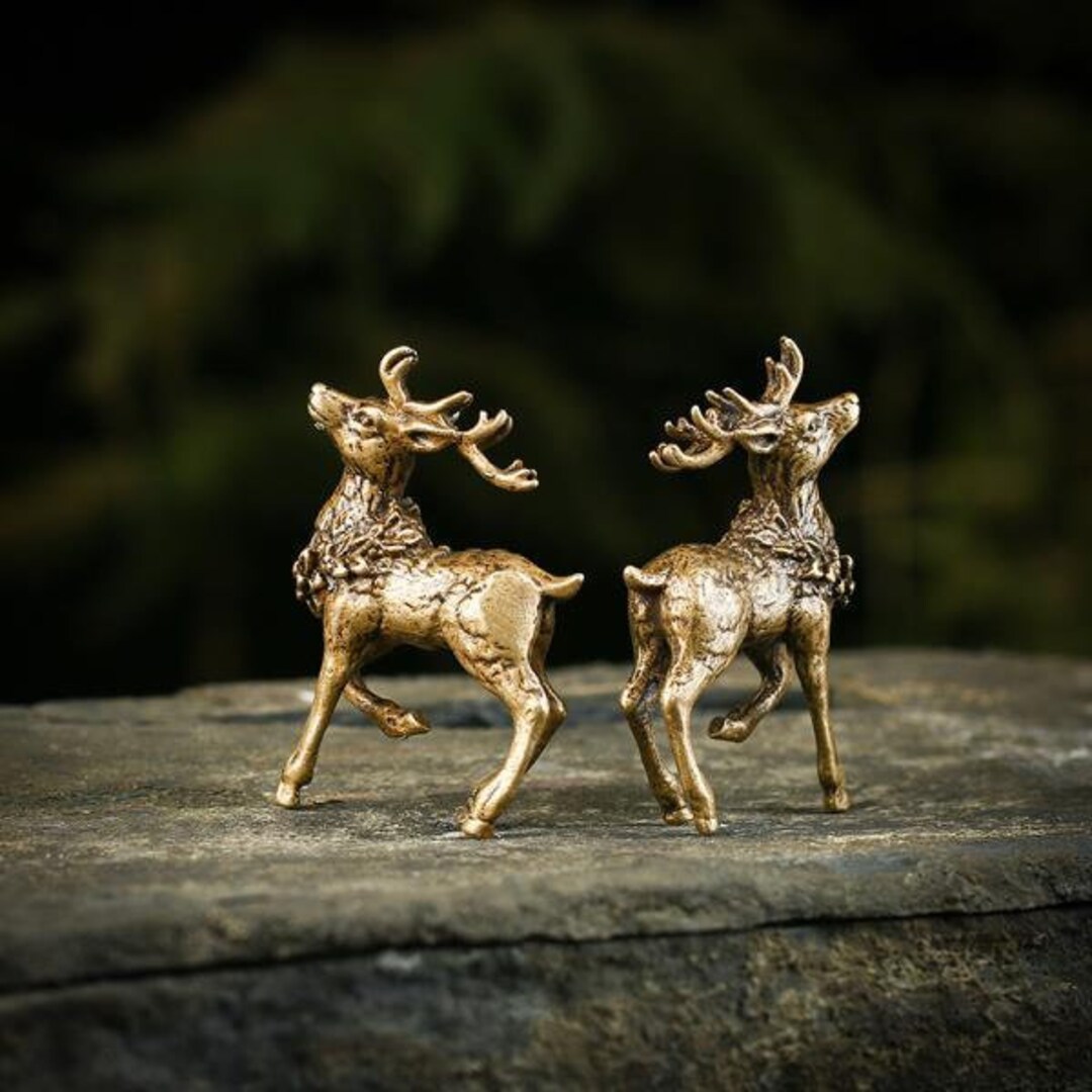 A Pair of Handmade Brass Sika Deer Living Room Office Desktop Tea Pet ...