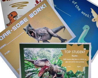 10 Dinosaur Classroom Reward Certificates for Kids Digital Download A4 ...