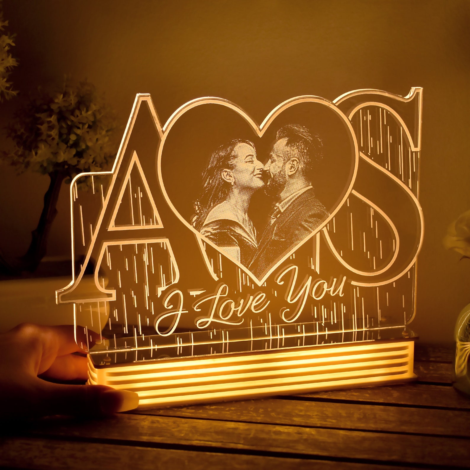 Custom Couple Portrait From Photo Engraving on Night Light, Initial Led ...