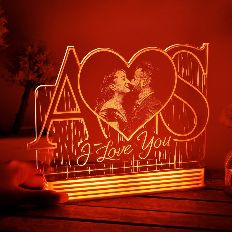 Custom Couple Portrait From Photo Engraving on Night Light, Initial Led ...