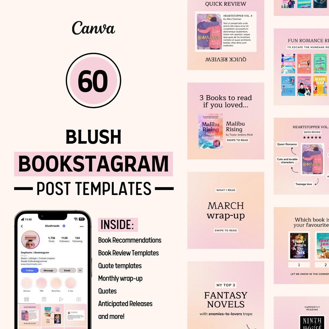 Bookstagram Post Templates | Instagram Post Templates | Blush ...