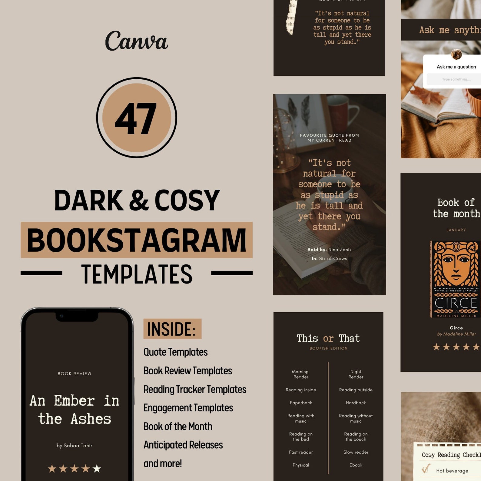 Bookstagram Templates | Instagram Story Templates | Cosy | Dark ...