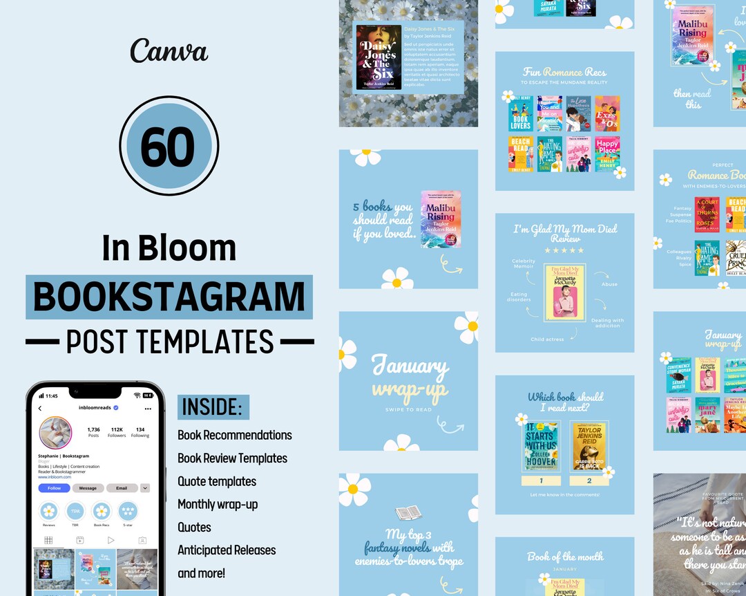 Bookstagram Post Templates Cute Fresh Airy Editable - Etsy